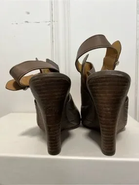 Coach | Shoes | Coach Lindsay Leather Wedge Peeptoe Slingback Heels ...